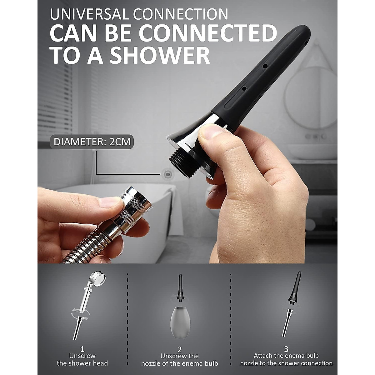 Enema Douche Anti Back-Flow, Amal Douche Connected to Shower Hole,Enema Bulb with 7 Spouts, Reusable Enima Vaginal Cleaner kit for Men Women