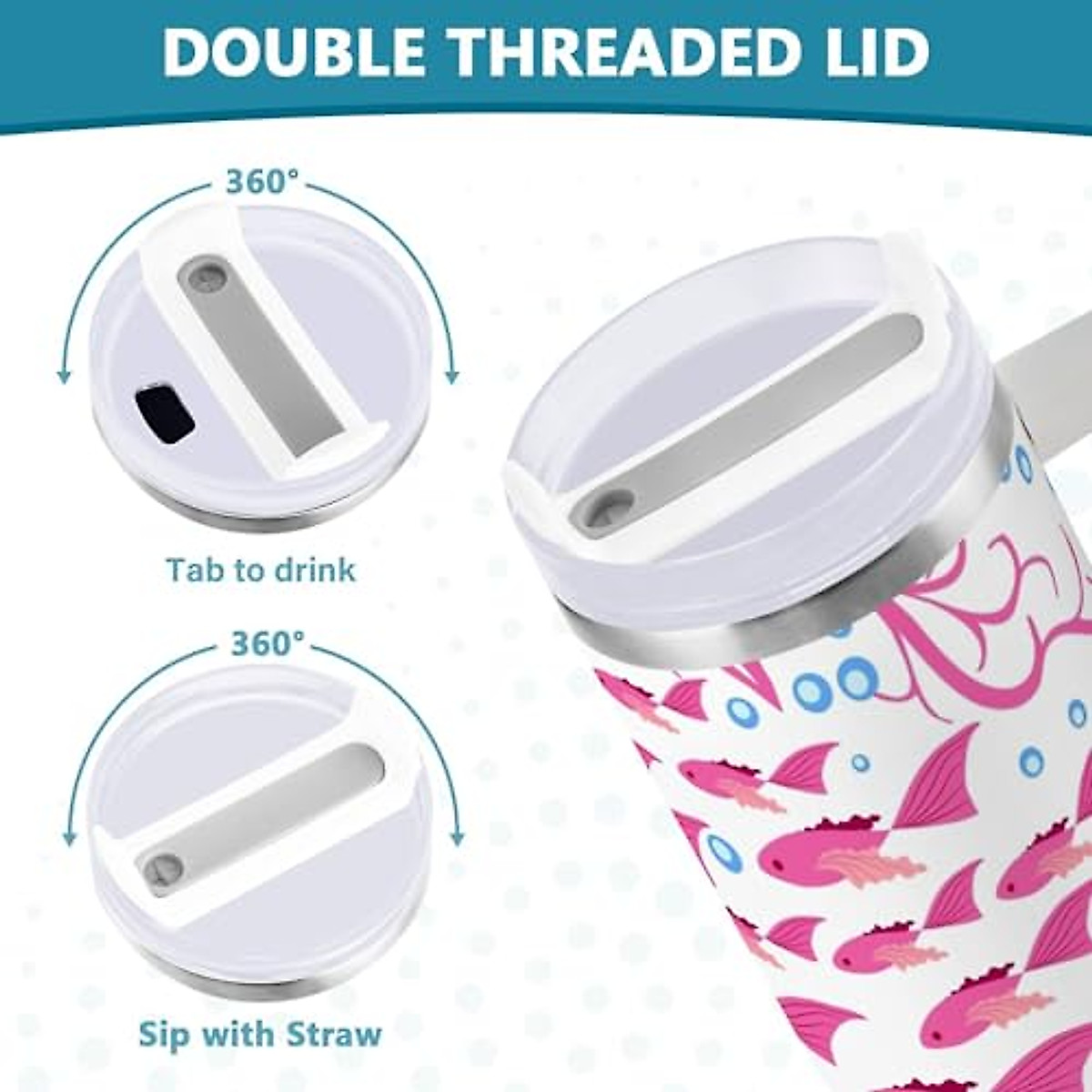 DIGTIA Stainless Steel Insulated Tumbler w/Handle & Straw, Fish Bright Double Wall Vacuum Travel Coffee Mug Cup w/Lid, Leak-Proof Sports Sea Life Water Bottle,30oz