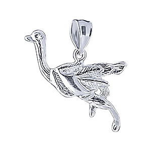 Sterling Silver Ostrich Charm Pendant High Polish Finish with 18 inch necklace (With 18 inch Sterling Silver Rolo Chain)