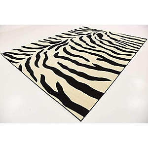 Unique Loom Wildlife Collection Animal Inspired with Zebra Design Area Rug, 9 ft x 12 ft, Ivory/Black