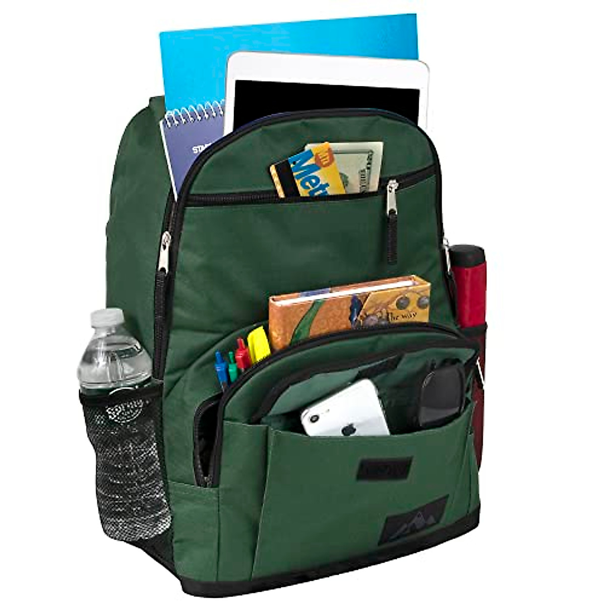 Multi Pocket Colorful Travel and College Backpacks with Padded Straps, Side Pockets (Green)