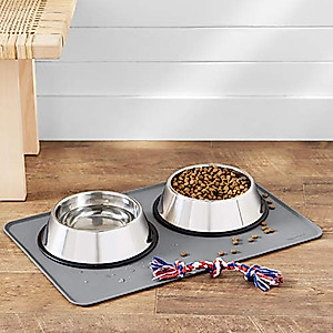 Amazon Basics Waterproof Anti-Slip Silicone Pet Food and Water Bowl Mat, 24 x 16 Inches, Gray