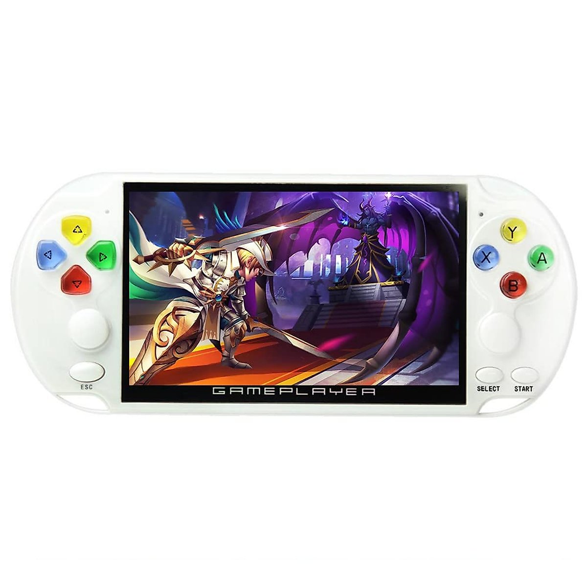 CZT 5.1-inch multi-function video game console color crystal buttons built-in 9600 games MP3MP4 lithium battery game archive AV OUT DV/DC hand-held gaming device (White)