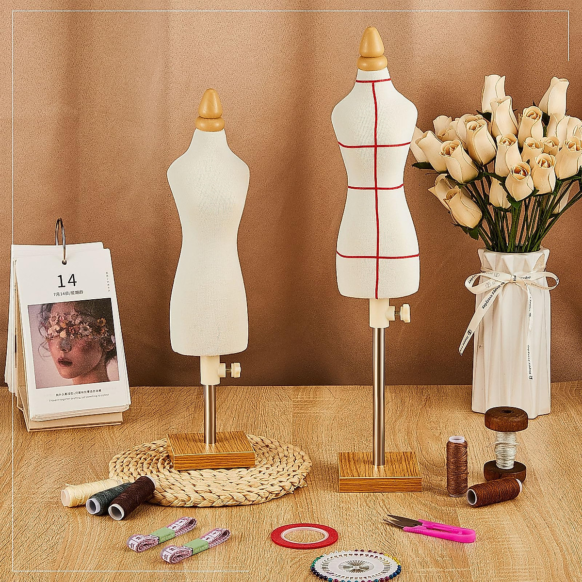 10 Pcs Doll Dress Form Mini Female 1/4 Size Tailor Dressmaker Dummy Mannequins Body Miniature Sewing Mannequin Dress Forms for Sewing with Red Patch Set