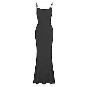 REORIA Women's Sexy Casual Lounge Slip Long Dress Elegant Wedding Guest Sleeveless Backless Ribbed Bodycon Maxi Dresses Black X-Small