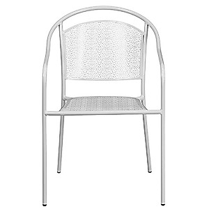 Flash Furniture Commercial Grade 5 Pack White Indoor-Outdoor Steel Patio Arm Chair with Round Back