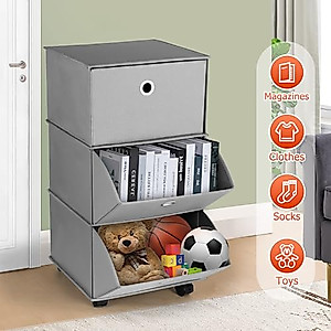 JOMOLA Rolling Storage Cart with 3 Drawers, Utility Cart with Wheels, Fabric Storage Cube Bin with Cover Collapsible Organizer Cart for Dresser Bedroom Dorm Home Office Mobile File Filing Cabinet Gray