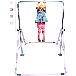 GYMPRO Kids Gymnastics Bar Horizontal Bar Junior Gymnastic Training Equipment Height Adjustable Climb Tower Balance Bar Asymmetric Bar Playground (Pink)