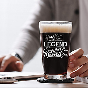 Humor Us Goods Retired Legend Beer Mug - Retirement Gift - Humorous Retirement Gifts for Men Coworker Friends - Unique Beer Glasses - Legend Beer Mug - Retirement Party Decorations - 16 oz Pint Glass
