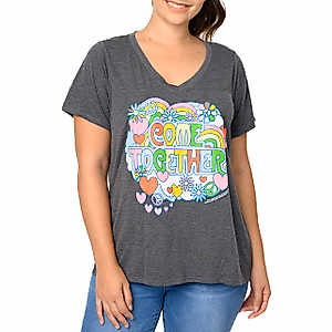 Beatles Plus Size Womens T-Shirt V-Neck Come Together Vintage Print (Charcoal, 4X)