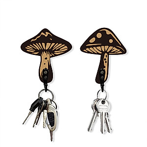 AHANDMAKER 2 Sets Mushroom Key Holder Wall Mounted, Wooden Mushroom Wall Hooks Key Holder for Wall Key Organizer Decorations, Mushroom Decor Hanger for Room Wooden Hooks for Keys Home Decor with Hook