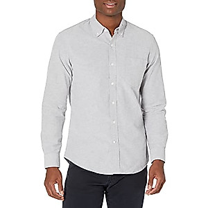 Amazon Essentials Men's Slim-Fit Long-Sleeve Pocket Oxford Shirt, Grey, Small