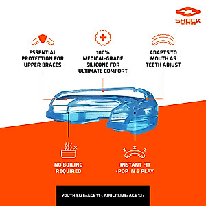 Shock Doctor Upper & Lower Mouth Guard for Braces w/Helmet Strap, Teeth Protection for Football Helmet, Adult & Youth Sizes