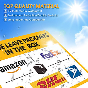 Package Delivery Sign Delivery Instructions Sign 2 Pack Leave Packages in The Box Sign,Two For One : 1 Pcs Super Tough PVC+1 Pcs Self Adhesive Vinyl, Rust-Free, Weather-Proof