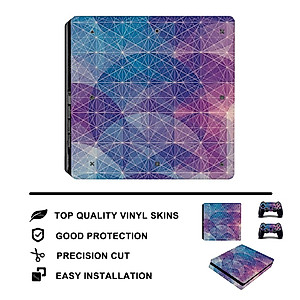 eSeeking Whole Body Vinyl Skin Sticker Decal Cover For PS4 Slim Console and 2PCS Controller Blue and Purple Geometric Grid and Circular