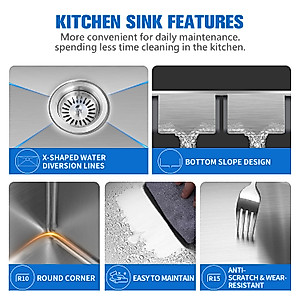 Daweier 30x17.9 Inch Handmade Undermount Double Bowl Kitchen Sink, 304 Stainless Steel, Heavy Duty Commercial Grade