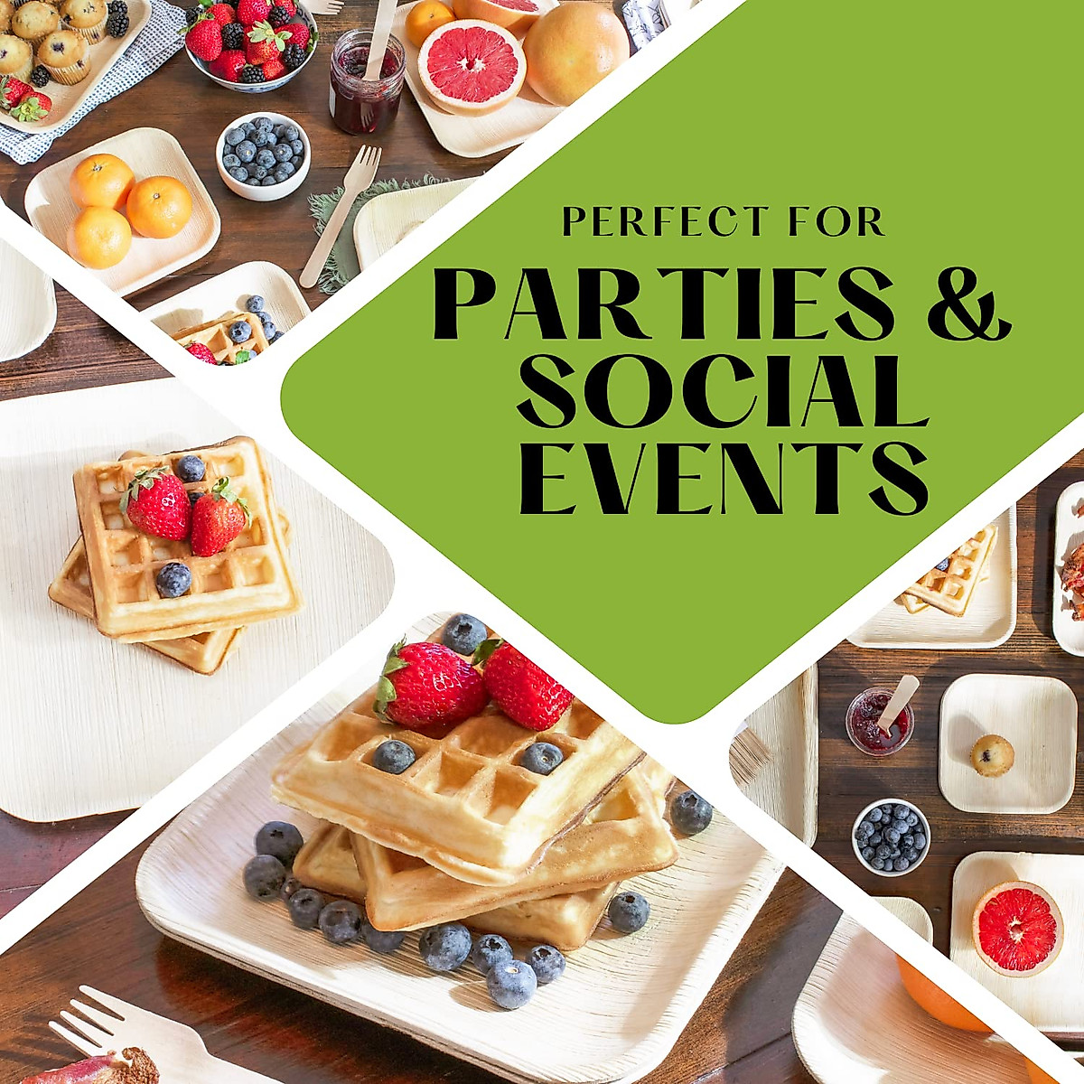 Shy Leaf Disposable Bamboo Plates (60 PLATES) + 120 Piece Wooden Cutlery Set - 8 inch & 10 inch Palm Leaf Plates - Party Plates - 100% Biodegradable & Eco Friendly Compostable Plate Set