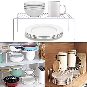 GEDLIRE Kitchen Cabinet Shelf Organizer Set of 5, Large (15.7 x 9.4 inch) Metal Wire Pantry Storage Shelves, Dish Plate Racks for Cabinets, Freezer, Counter, Cupboard Organizers and Storage, White