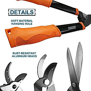 Coarbor 3 Piece Garden Tools Hedge Shear Trimmer Bypass Lopper Pruning Shears Ideal for Tree Branches Pruning Sharp Shrubs and Other Yard Work