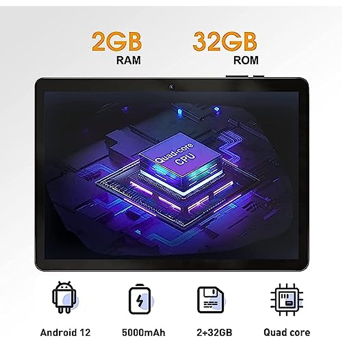 SGIN Android Tablets，10 Inch Tablet, 2GB RAM 32GB ROM，5000mah Battery, Quad-Core Processor, 7MP Camera WiFi IPS HD Touch Screen,Black