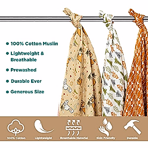 Muslin Swaddle Blankets Babies, Very Soft and Breathable Essential Receiving wrap, Ideal Newborn swaddling Set, Best Shower Gift, 47 X 47 inches (Into The Jungle (4 Pack))