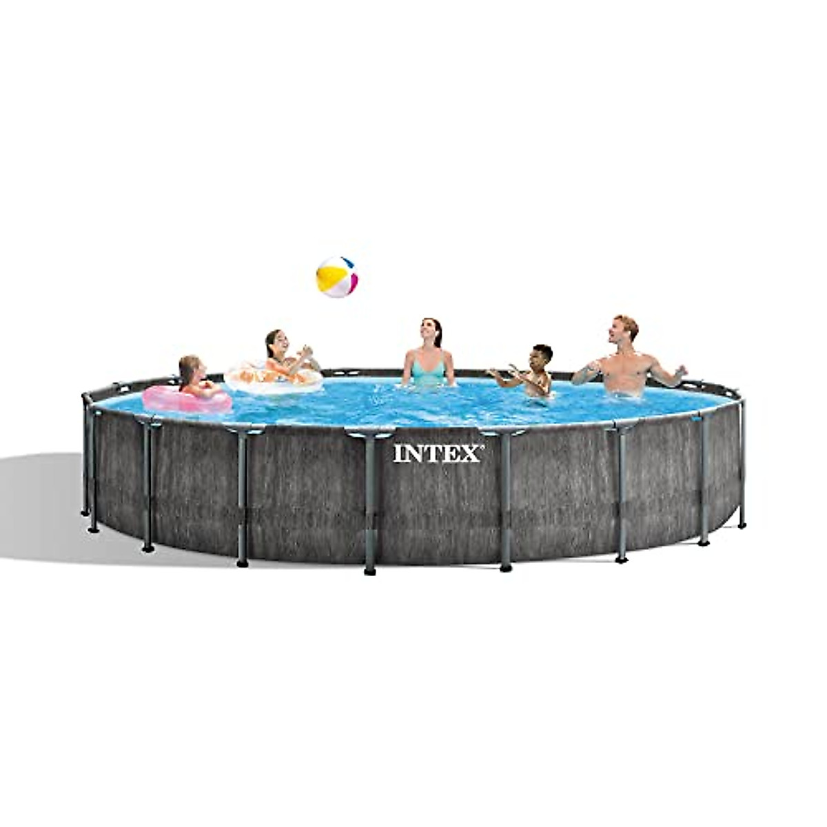 Intex Greywood Prism Frame 18' x 48" Round Above Ground Outdoor Swimming Pool Set with 1500 GPH Filter Pump, Ladder, Ground Cloth, and Pool Cover