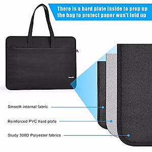 Art Portfolio Bag, IMAGE 23.6 in *17.7 in *3.14 in Black Art Carrying Storage Case, Waterproof Drawing board Bag with Shoulder Strap and Hidden Buckle for Artwork, Sketching and Drawing