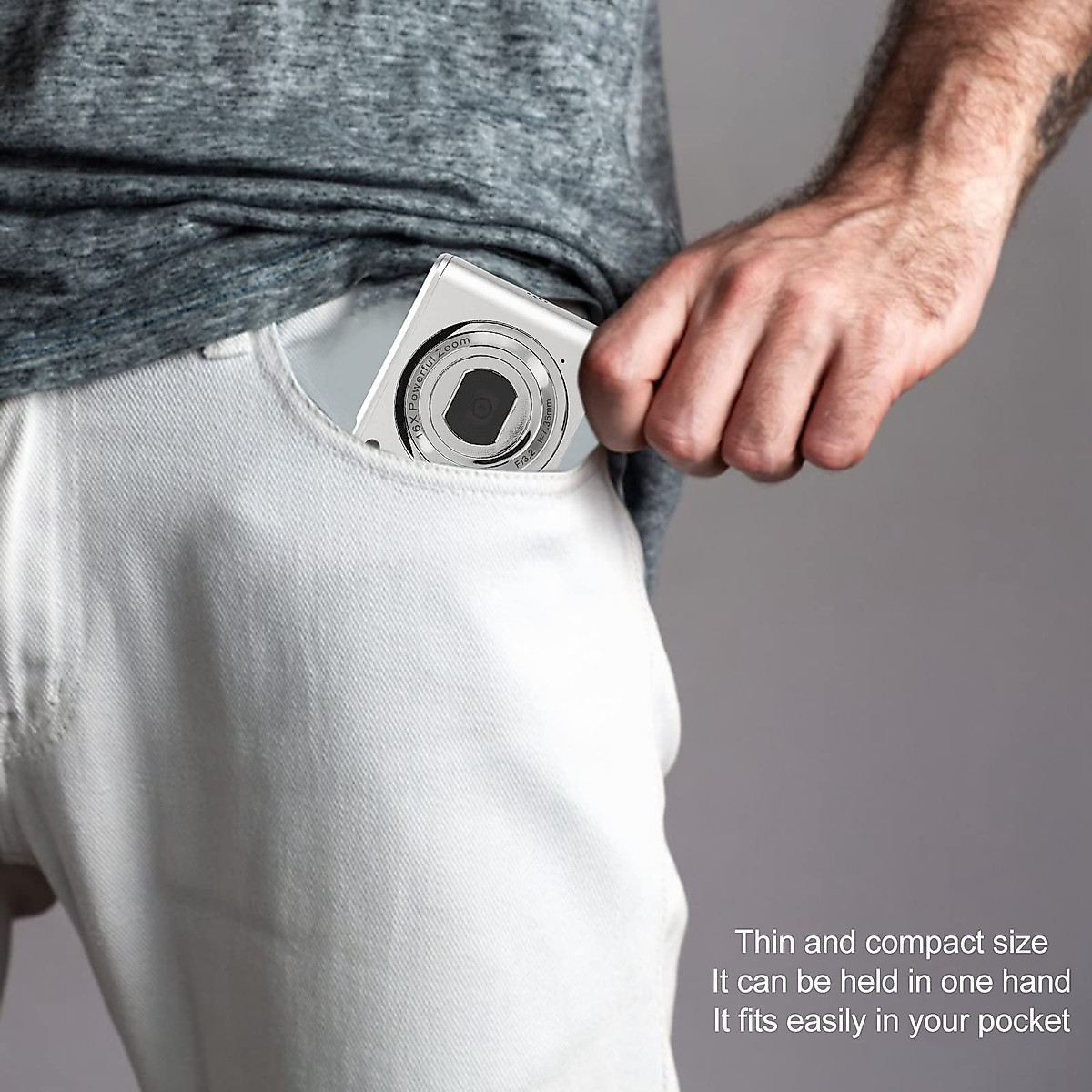 Digital Camera, 1080P HD 2.4 Inch IPS Display Mini Compact Pocket Camera with 16X Zoom, Portable and Rechargeable Video Camera for Adults, Students, Kids, Travel (Space Silver)