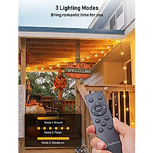 Brightown Solar String Lights Outdoor 58FT(48+10) with Remote Cable Ties and Hooks, G40 Patio Lights with 25 LED Shatterproof E12 Bulbs, 4 Light Modes, Dimmable Hanging Lights for Backyard Party Decor