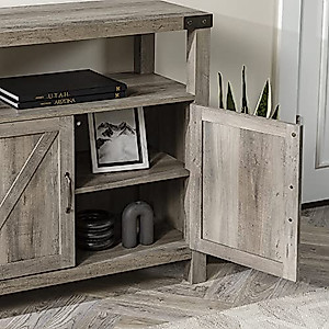Walker Edison Georgetown Modern Farmhouse Double Barn Door Highboy Storage TV Stand for TVs up to 65 Inches, 58 Inch, Grey Wash