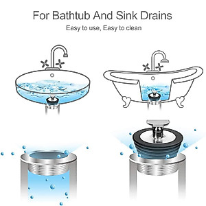 Jeeje 2 Pack Bathtub Stoppers Universal Drain Plug Silicone Tub Stopper with Brass Handle for Kitchen Bathroom Sink Washbasin Accessories Easy to Use (Black and Grey)