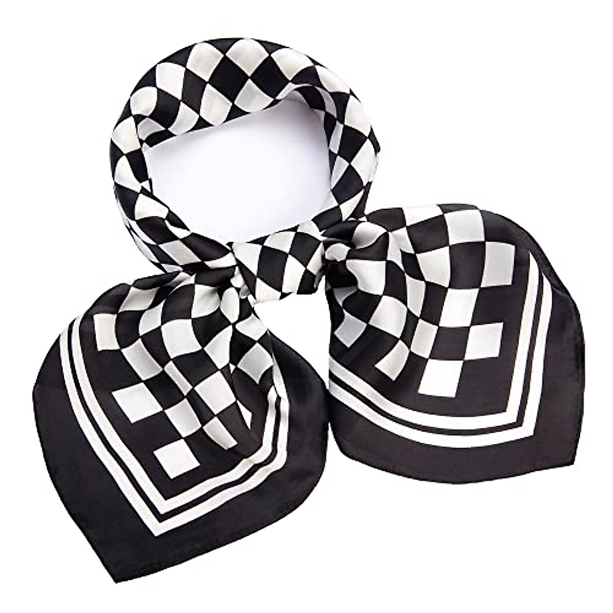 NaSoPerfect 27 inch Silk Feeling Scarf Square Satin Head Scarf Fashion Checkerboard Print Neck Scarfs for Women Black and White