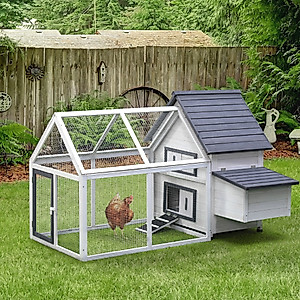 PawHut 65" Chicken Coop Wooden with Detachable Run, Outdoor Chicken House Poultry Cage Hen with Nesting Box, Removable Tray, Roosting Bars, Ramp, for Garden Backyard, Gray