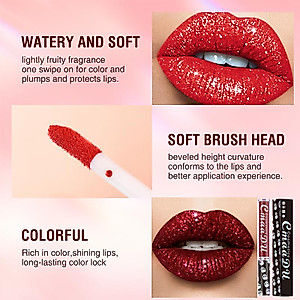 AKARY Shimmer Liquid Lipstick Long Lasting, Skull Diamond Metallic Shiny Glitter Glossy Shimmery Finish Waterproof Lip Gloss for Women, High Pigmented Nonstick Cup Lipstick Makeup for Lips, 03