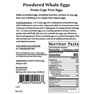 2 POUNDS (32 OZ) Cage-Free Powdered Whole Eggs, WHY PAY MORE? Freshest Eggs, Made in the USA, Makes 70 Large Eggs, 1 INGREDIENT - EGGS! FARM FRESH, NON GMO, ALL NATURAL, RESEALABLE POUCH