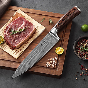 Wakoli Chef Knife, 8-inch Blade Damascus Knife made from 67 Layers of Damascus Steel with VG10 Core, Ergonomic Kitchen Knives with Pakkawood Handle for All Tasks in Gift Box (EDIB)