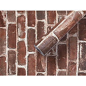Akywall Red Brick Wallpaper Peel and Stick Realistic Distressed Textured Rock Stone Self Adhesive Contact Paper Embossed Vintage Removable Vinyl Wall Paper Faux Brick Look Wall Covering 118inch