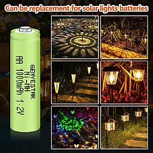 GENYESTAR Solar Lights AA Rechargeable Batteries 1000mah High Capacity 1.2V Ni-MH AA Battery for Outdoor Lights, String Lights, TV Remotes, Wireless Mouses, Flashlight, 8 Pack