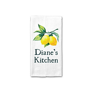 CANARY ROAD Custom Waffle Weave Dish Towel | Personalized Kitchen Towel | Housewarming Gift | Wedding Gift | Personalized Dish Towel | Housewarming Gift | Lemon Kitchen Towel