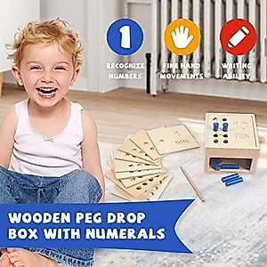 Montessori Toddler Counting Peg Board Box with Number- Wooden Counting Box Toys for Toddlers 1-3,Montessori Math Manipulatives Materials and Numbers,Montessori Toys for 3 Year Old,Peg Board for Kids