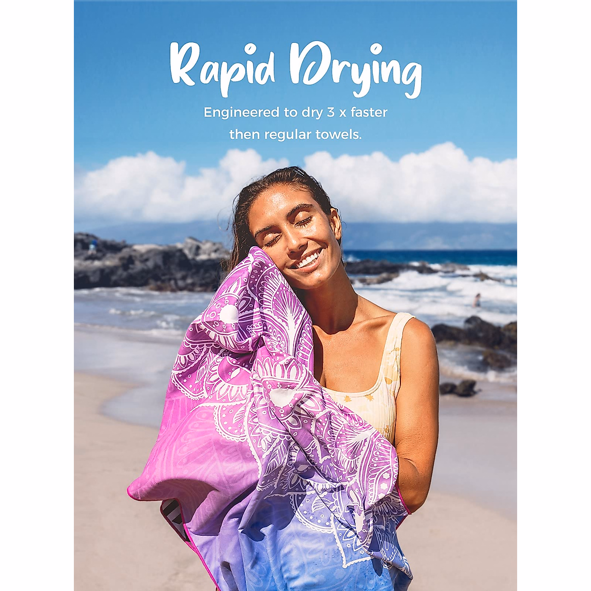 OCOOPA Microfiber Beach Towel - Oversized 71"x32" - Quick Dry, Sand Free - Lightweight & Compact - Large Beach Towels for Swimming, Camping, Holiday