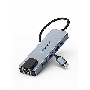 USB C Hub Adapter, Lemorele 5-in-1 USB C Dongel Multiport Adapter with 4K HDMI, 1000M Ethernet, 2 USB 2.0 Ports, 100W USB C PD Charging for MacBook M1 Air/Pro, iPad M1, Switch, XPS15, Windows