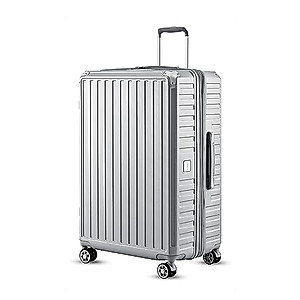 LUGGEX PC 28 Inch Luggage with Spinner Wheels - Hardside Expandable Large Checked Luggage - 4 Metal Corner Hassle-Free Travel (Silver Suitcase)