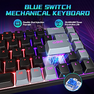 Taiahiro 60% Mechanical Gaming Keyboard, RGB Backlit 68 Keys Ultra-Compact Wired Keyboard with Blue Switch, Full Anti-Ghost, Type-C, Portable Mini Office Keyboard for PC Laptop Win/Mac, Black&Gray