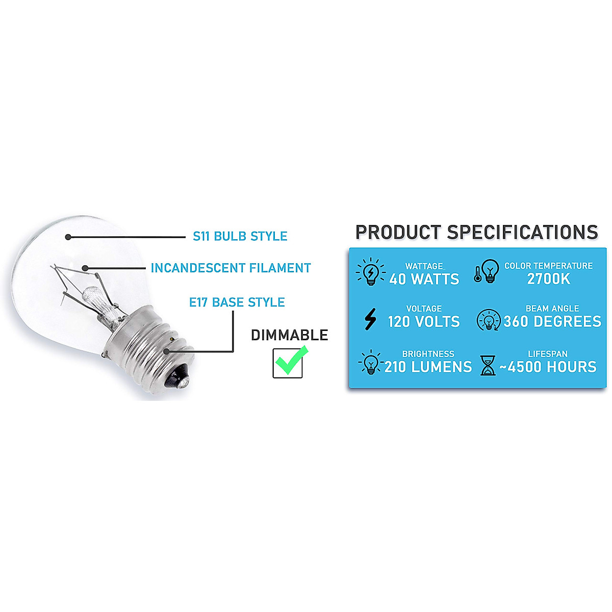 Mandala Crafts Lava Lamp Light Bulb 25 Watt S11 E17 120v Glitter Lamp Bulb - Lava Lamp Replacement Bulb 25w – Dimmable Warm White Lava Light Bulb for Lava Lamp 6-Pack