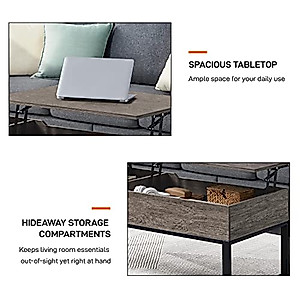 Yaheetech Lift Top Coffee Table with Storage, Industrial Lift up Living Room Table with Metal Frame, Wood Coffee Table for Living Room & Office , Taupe Wood
