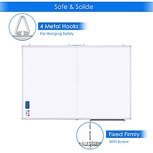 Large Magnetic Whiteboard, maxtek 60 x 36 Magnetic Dry Erase Board Foldable with Marker Tray 1 Eraser 3 Markers and 6 Magnets | 5' x 3' Big Wall-Mounted Memo White Board for Office Home & School