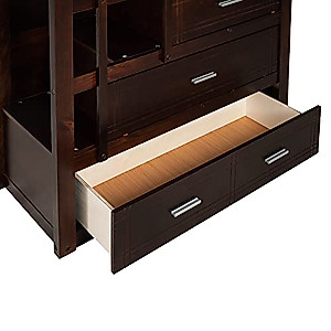 Solid Wood Twin Over Twin Bunk Bed, Trundle Bunk Beds with 4 Storage Drawers, Staircase and Safety Guard Rail, No Box Spring Needed (Espresso)