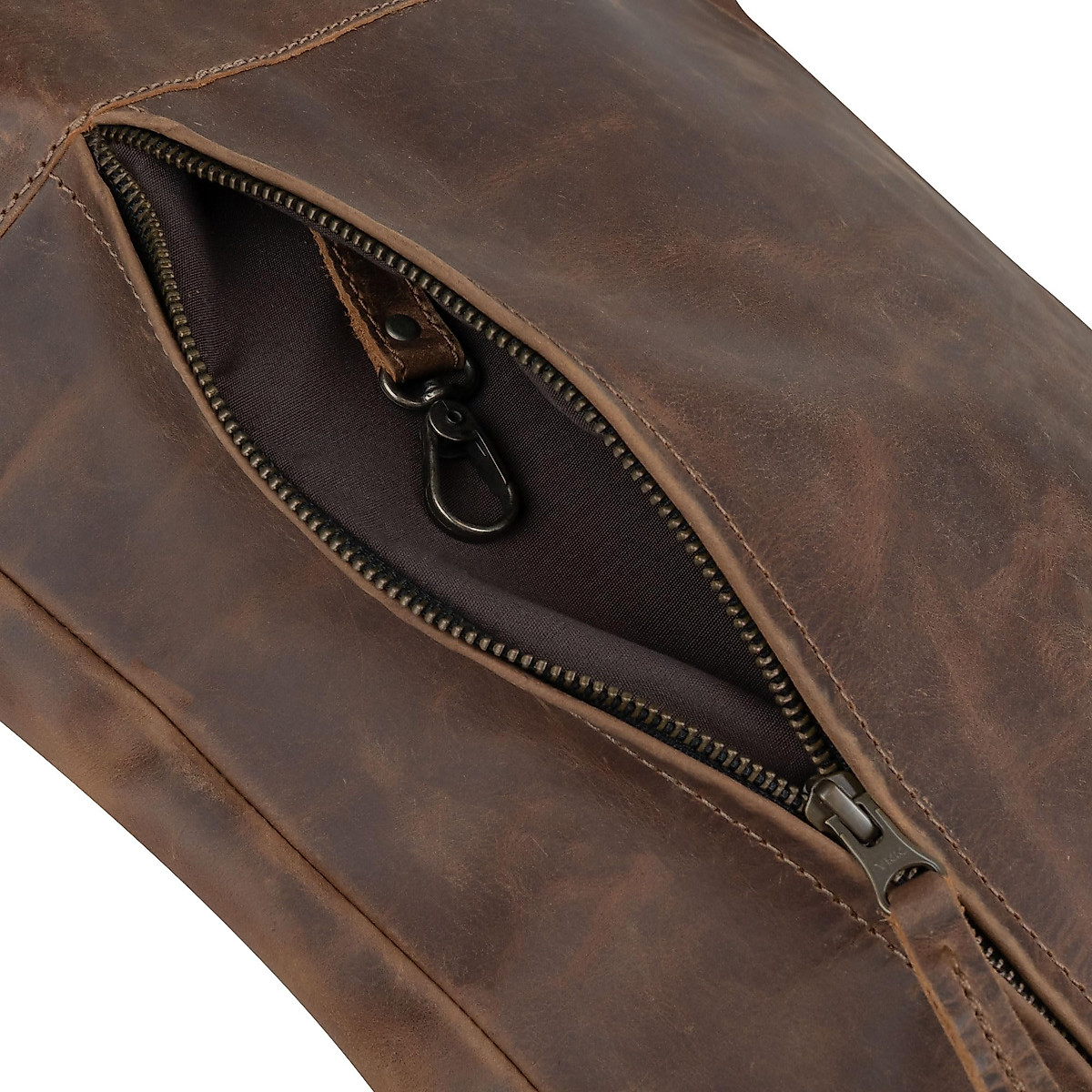 Hide & Drink, Roll Top Backpack Handmade From Full Grain Leather and Plaid Cotton - Vintage Style Rucksack - With Adjustable Shoulder Straps - Bourbon Brown