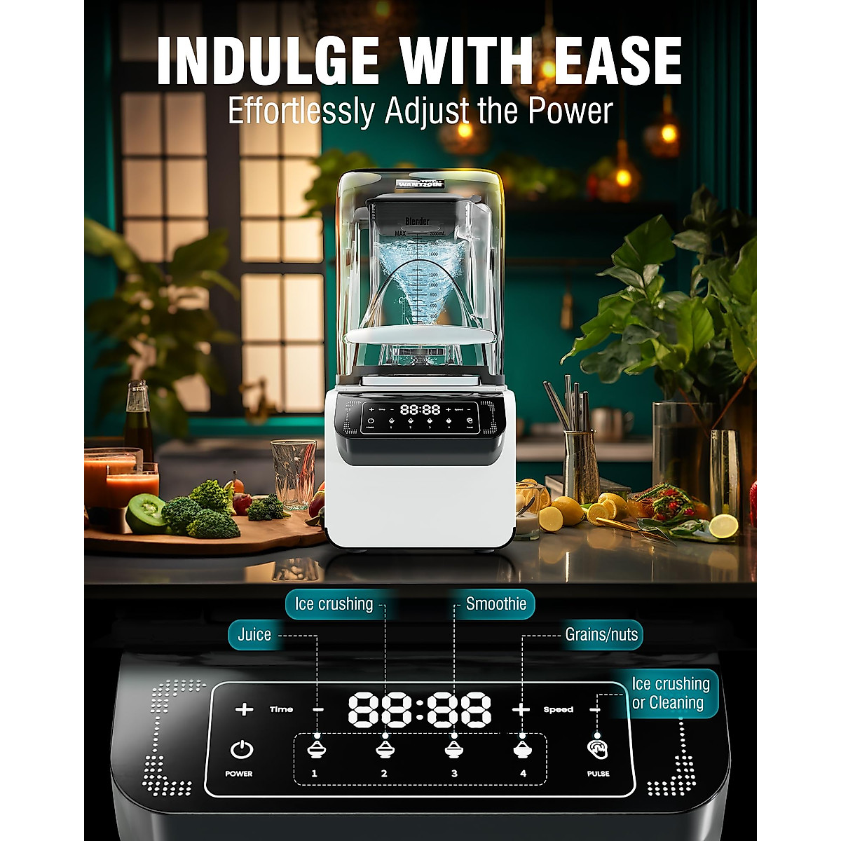 WantJoin Commercial Blender 72oz, Soundproof Quiet Blender with Digital Display Programmed for Ice Crushing,Smoothie,Grinding, Silent Blender Suit for Home&Commercial